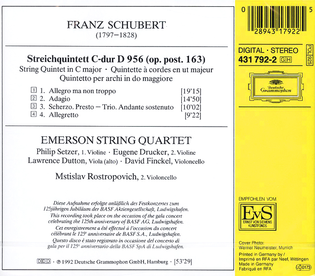 Emerson String Quartet 슈베르트: 현악오중주 (Schubert : String Quintet in C, D.956) - YES24