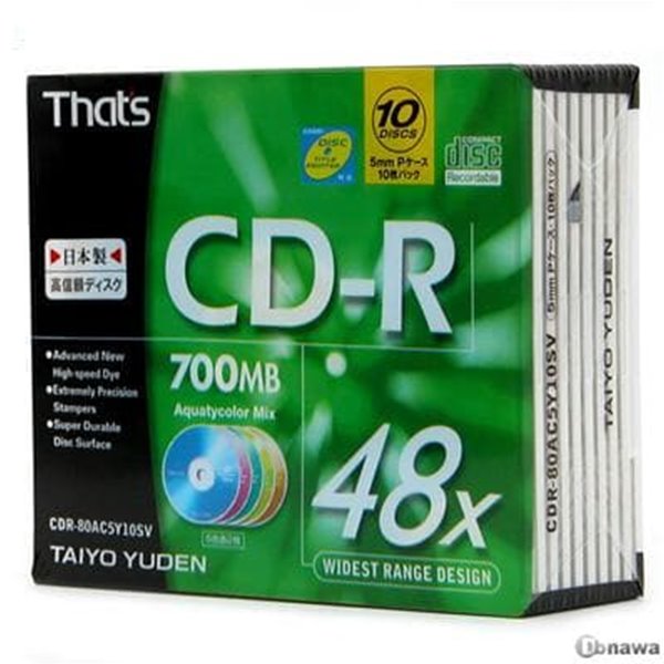 다이요유덴 공시디 Taiyo Yuden CD-R 700MB 48x 슬림 RX컬러 - 1장씩 판매 (Japan 수입) - YES24