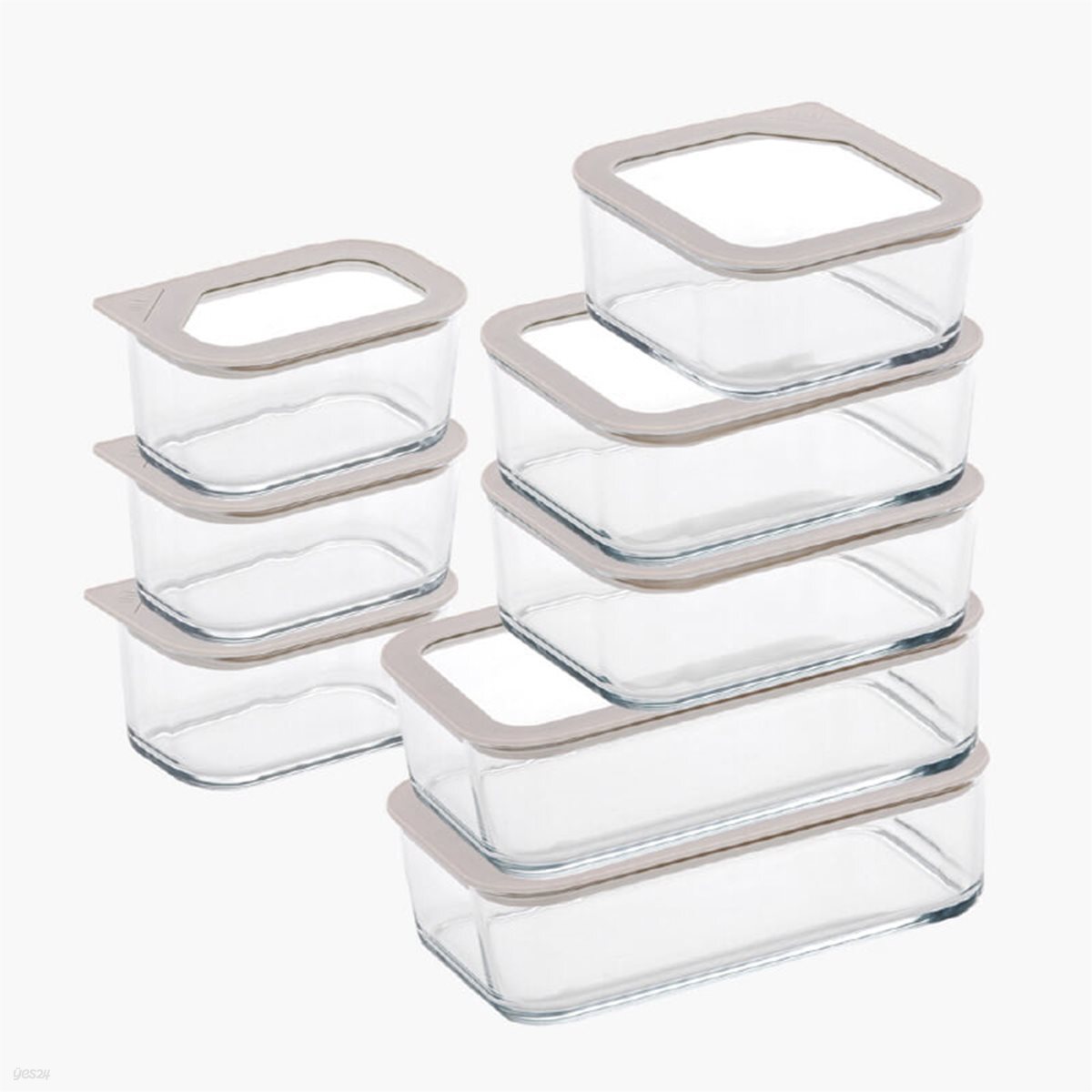 [네오플램]?피카원 글라스 모듈형 유리 밀폐용기 8종세트 (직사각530ml*3+정사각930ml+직사각1,300ml*2+1,600ml*2) (화이트) - 예스24