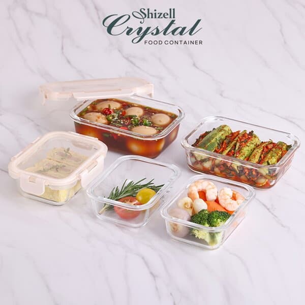 [Shizell] 쉬젤 크리스탈 내열밀폐용기 직사각5종세트(직사각400ml x 3ea+640ml x 2ea) - 예스24