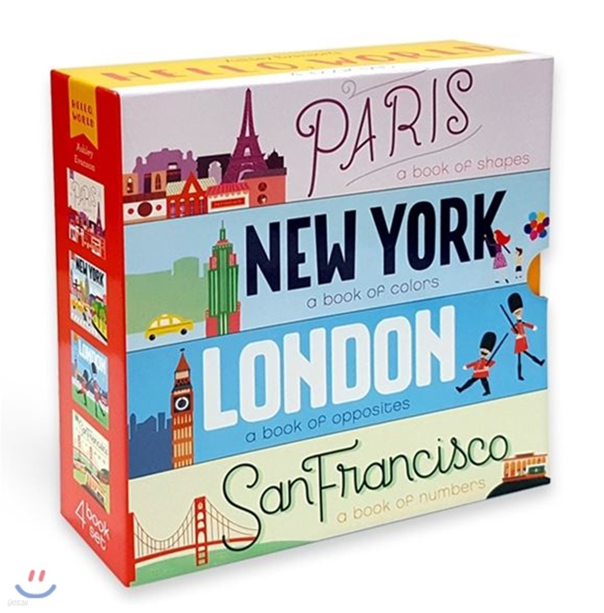 세계 도시 낱말 책 4종 세트 (형태, 색깔, 반대말, 숫자 영단어) : Hello World 4 Books Boxed Set ...