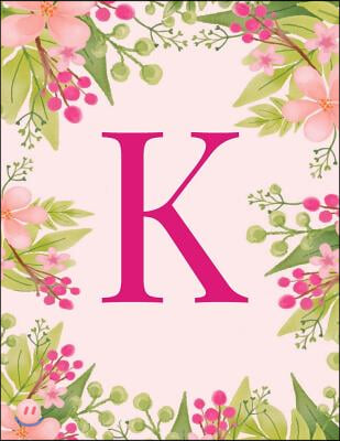 K: Monogram Initial K Notebook Pink Floral Hawaiian Haze Composition ...