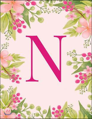 N: Monogram Initial N Notebook Pink Floral Hawaiian Haze Composition ...