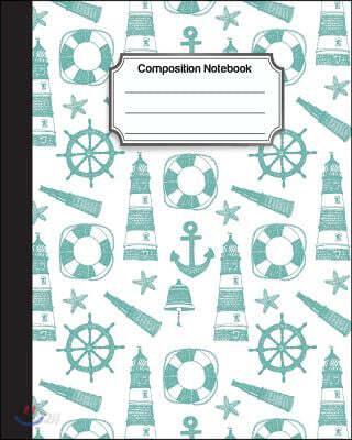Composition Notebook: Beach and Lighthouse Sketch Pattern Cover ...
