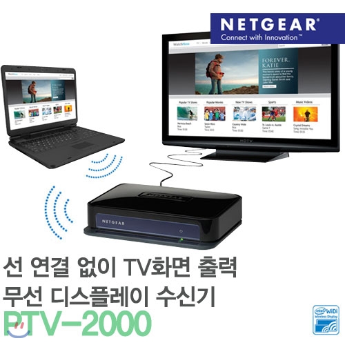 넷기어 PTV2000 무선디스플레이수신기 무선영상전송 인텔전용 2세대 WiDi 노트북화면을 HDTV로 Full HD 1080p ...
