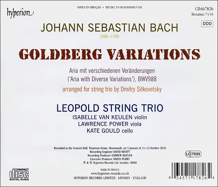 Leopold String Trio 바흐: 골드베르크 변주곡 [현악 3중주 버전] | The Leopold String Trio ...