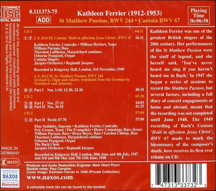 Kathleen Ferrier 바흐: 마태 수난곡, 칸타타 (Bach: St Matthew Passion BWV 244 ...