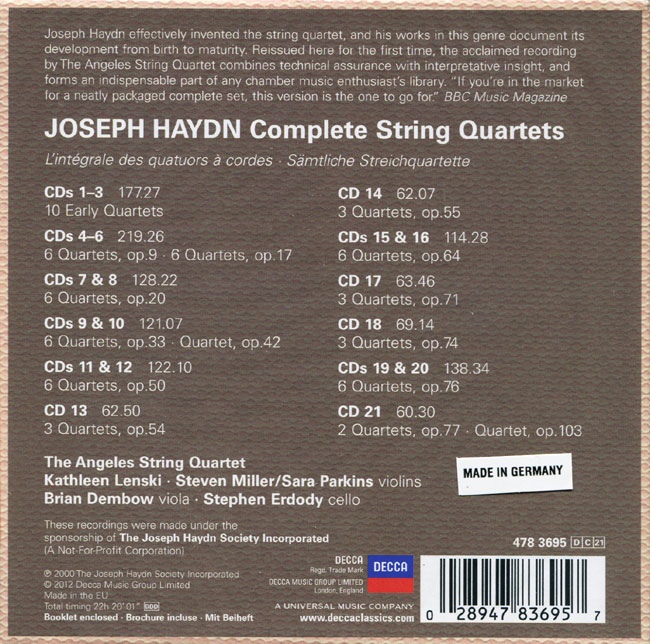 Angeles String Quartet 하이든: 현악 사중주 전곡집 (Haydn: String Quartets complete) - 예스24