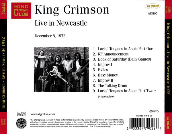 King Crimson (킹 크림슨) - Live In Newcastle, December 8, 1972 - 예스24