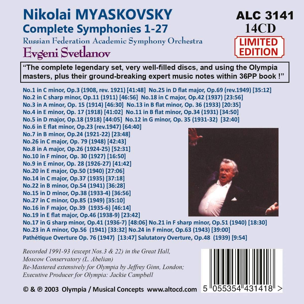 Evgeni Svetlanov 니콜라이 미야스코프스키: 교향곡 전집 (Nikolai Myaskovsky: Complete ...