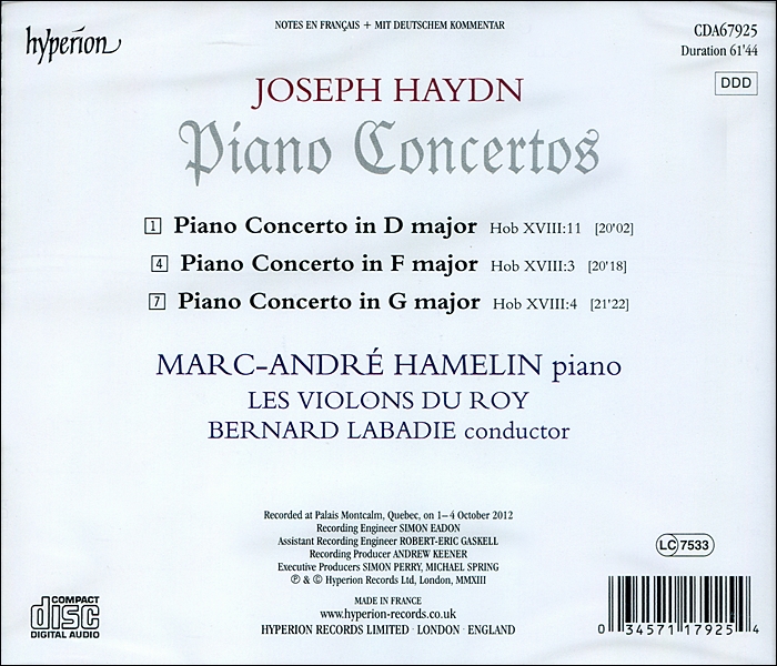 Marc-Andre Hamelin 하이든 : 피아노 협주곡 3번, 4번 & 11번 (Haydn : Piano Concertos ...