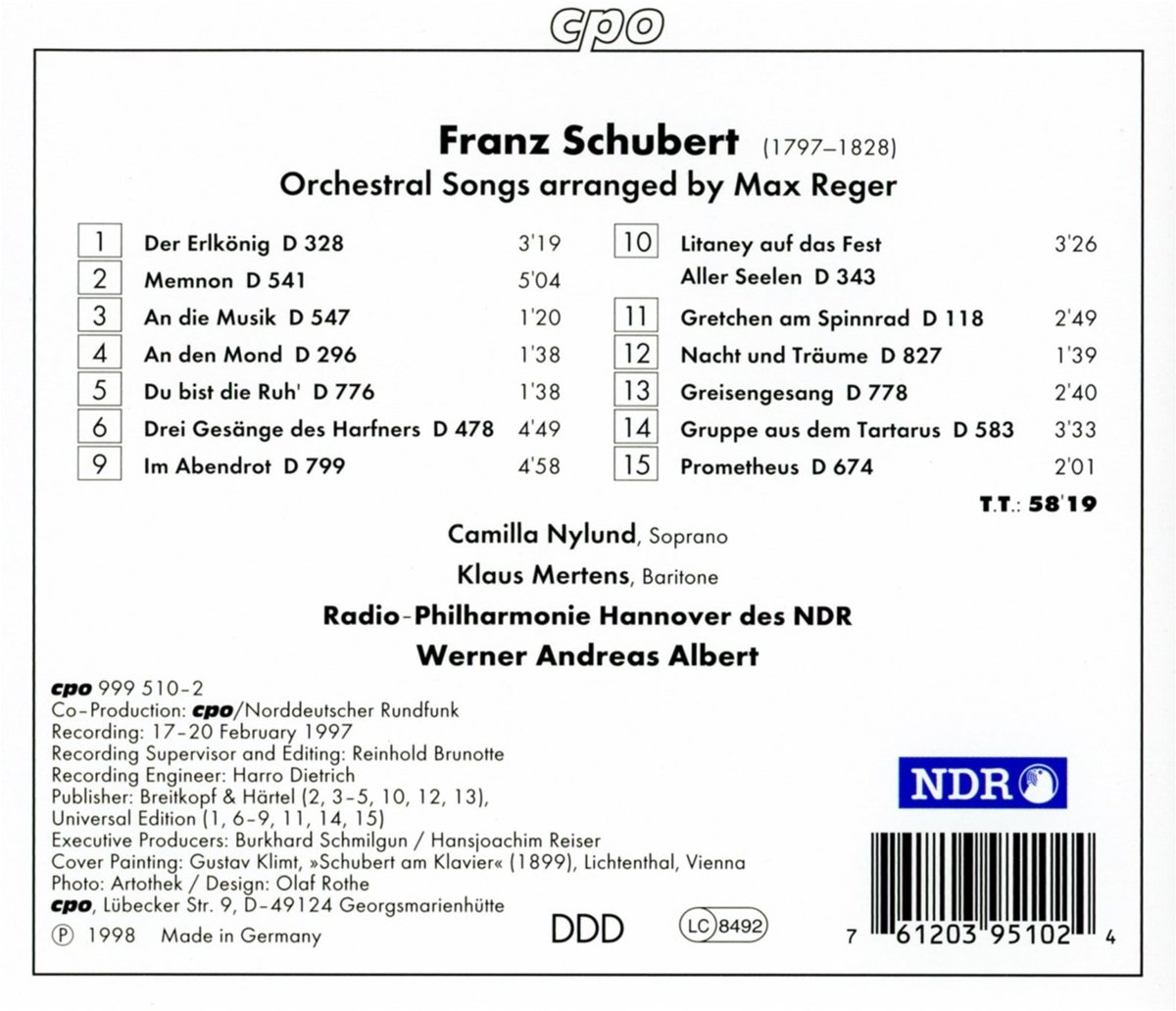 Werner Andreas Albert 슈베르트: 오케스트라 가곡 (Schubert : Orchestral Songs) - 예스24
