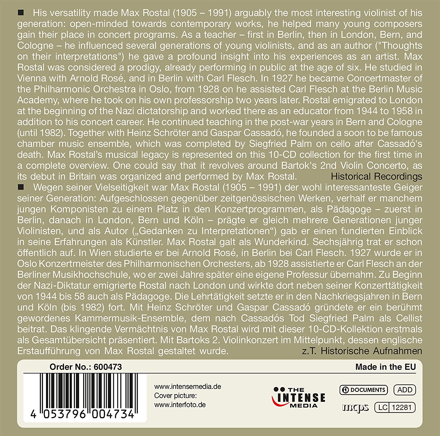 Max Rostal 막스 로스탈 - 10 오리지널 앨범 모음 (Milestones Of A Violin Legend - 10 ...