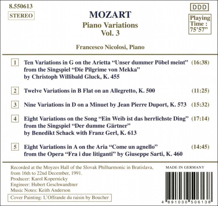 Francesco Nicolosi 모차르트 : 피아노 변주곡 3집 (Mozart: Piano Variations K.455, K.460, K.500, K.573,, K ...