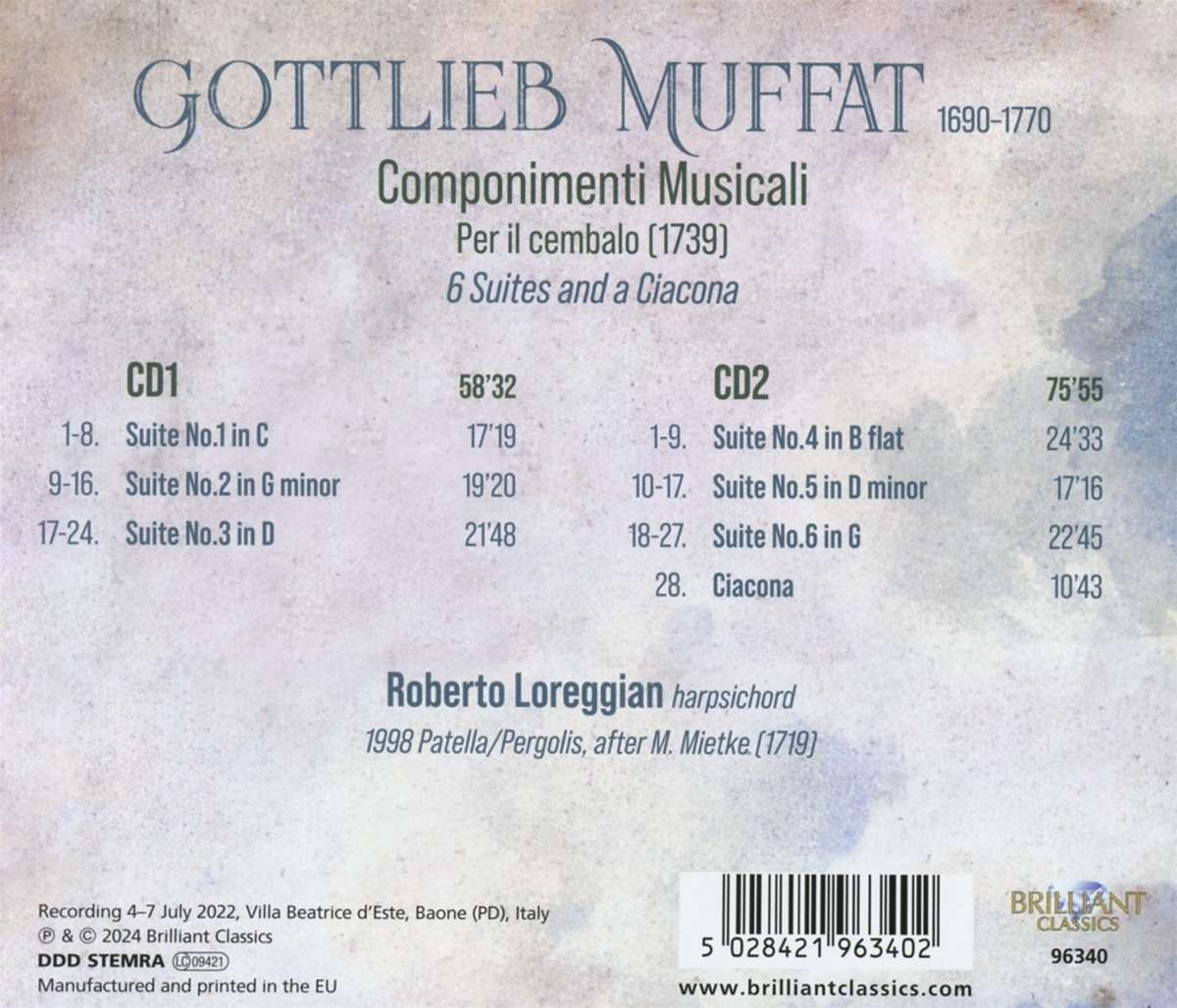 Roberto Loreggian 무파트: 쳄발로 작품집 (Muffat: Componimenti Musicali) - 예스24