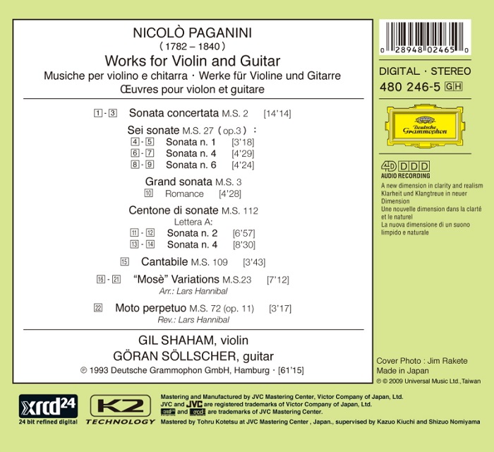 Gil Shaham / Goran Sollscher 파가니니: 바이올린과 기타를 위한 작품집 (Paganini For Two ...