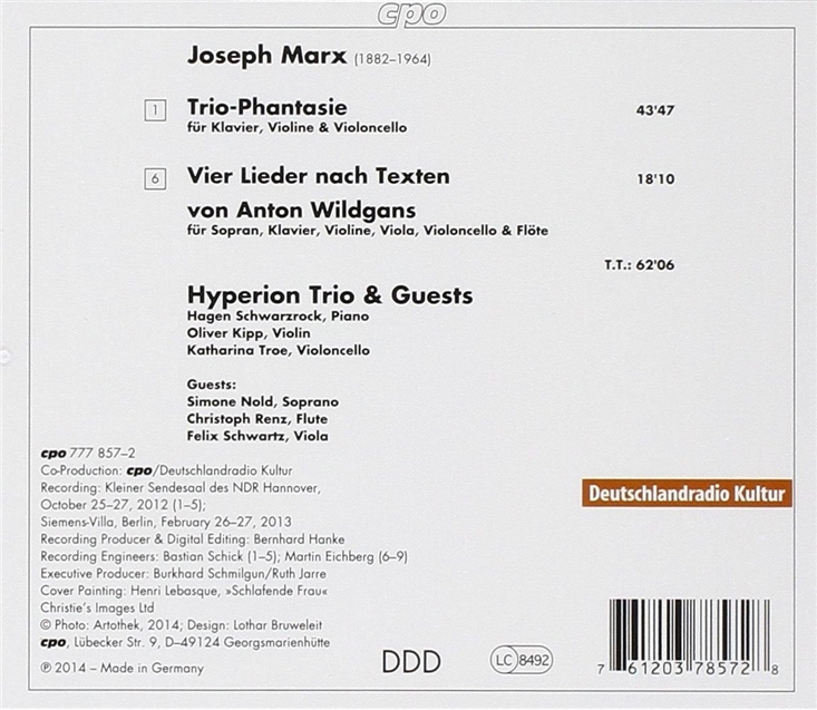 Simone Nold 요제프 막스: 환상 삼중주, 네 개의 가곡 (Joseph Marx: Trio-Phantasie ...
