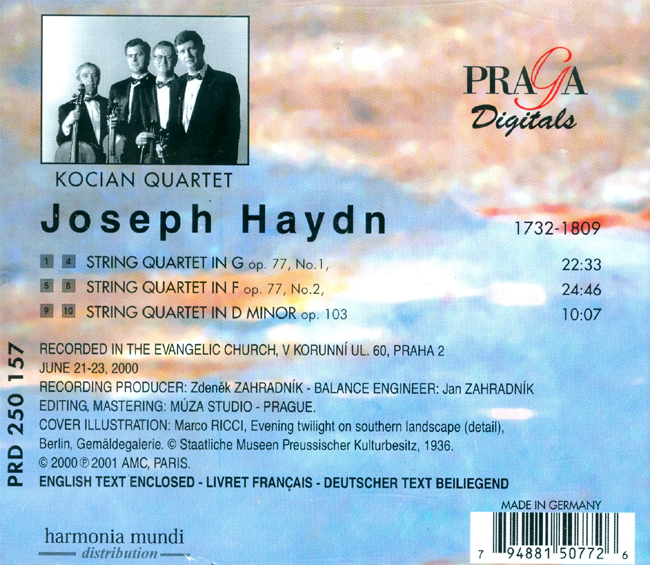 Kocian Quartet 하이든: 현악 사중주 (Haydn : String Quartets Op.77, Op.103) - 예스24