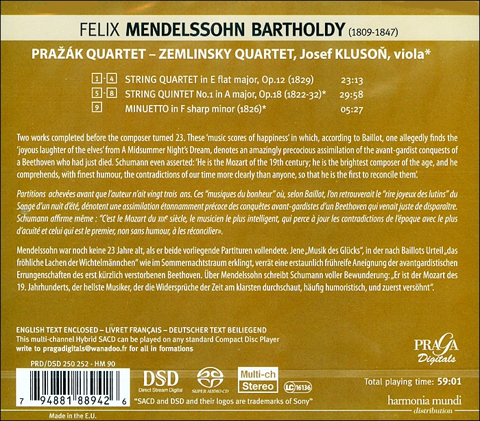 Prazak Quartet 멘델스존: 현악 4중주, 현악 5중주 1번, 미뉴에트 (Mendelssohn: String Quartet Op.12, String Quintet ...