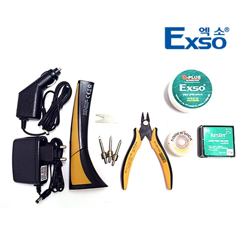 Exso/엑소/휴대용 충전인두기 세트/EX-376S/220v/인두기/니퍼/솔더윅/솔더링 페이스트/차량용충전기/납땜기/용접기/산업용/보급형/온도조절가능/편의성 - 예스24