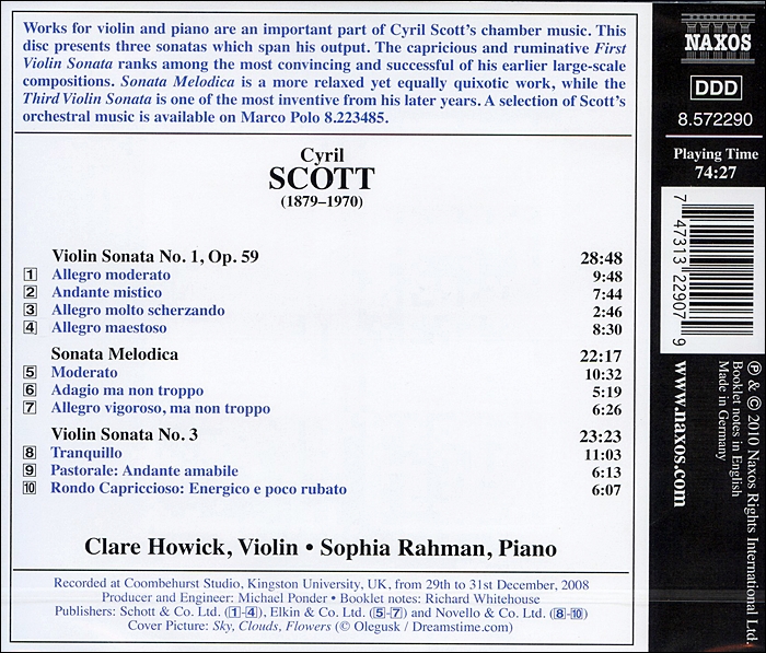 Clare Howick 스코트: 바이올린 소나타 1, 3번 (Cyril Scott: Violin Sonatas Op.59, No ...