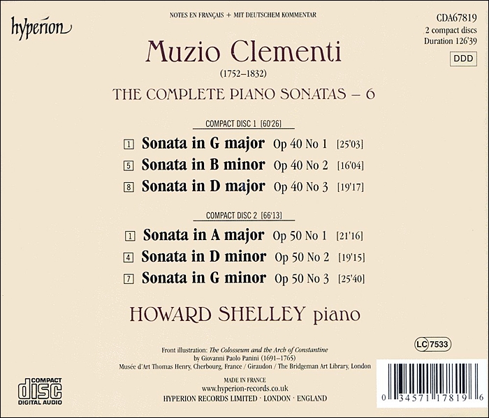 Howard Shelley 클레멘티: 피아노 소나타 전곡집 6집 (Clementi: Complete Piano Sonatas Vol. 6 - Opp. 40, 50) - 예스24